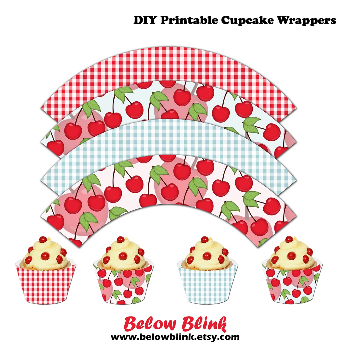 Sweet Cherry Cupcake Wrappers Birthday Printable Cupcake - Etsy