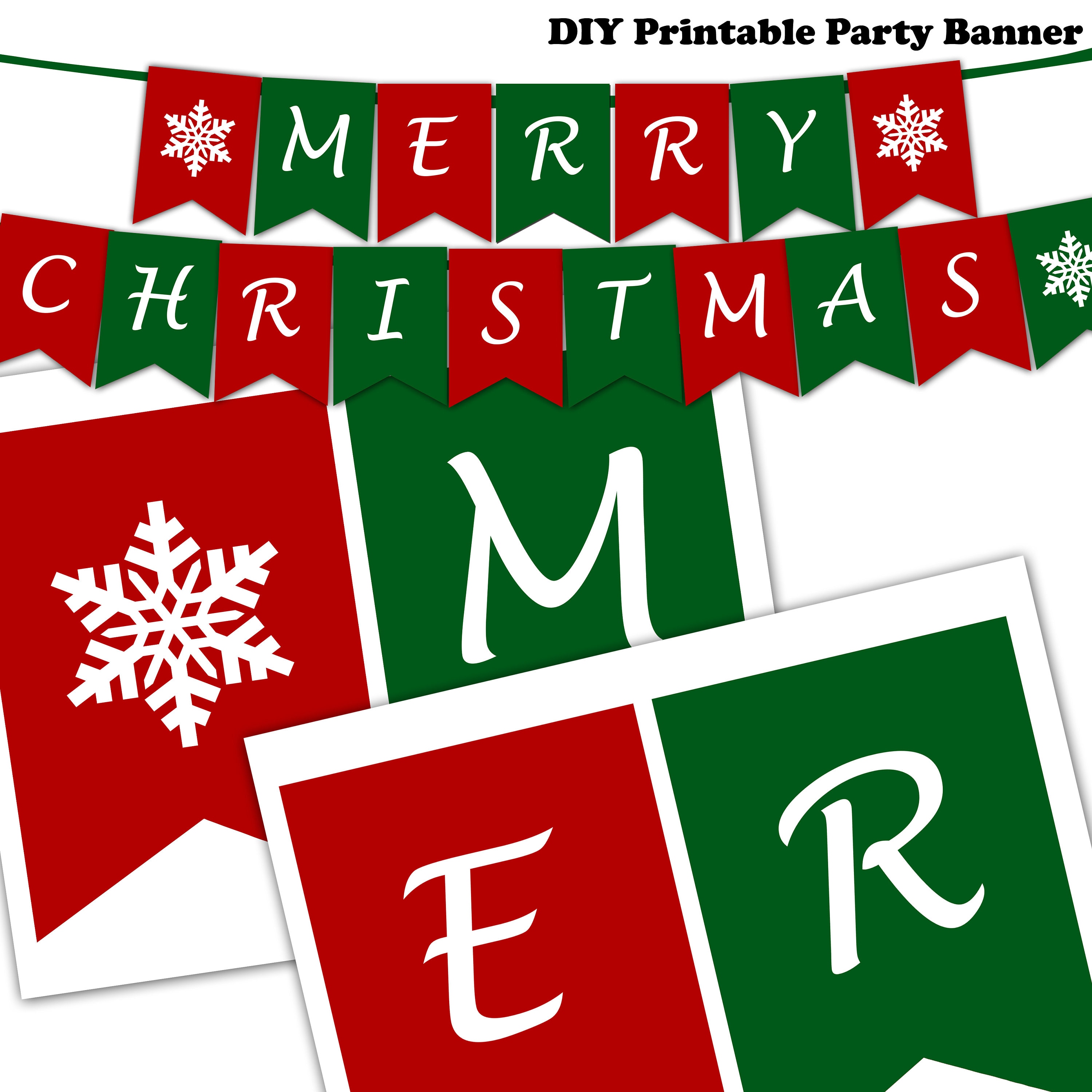 Merry Christmas Banner, Printable Christmas Banner, Snowflake Banner ...