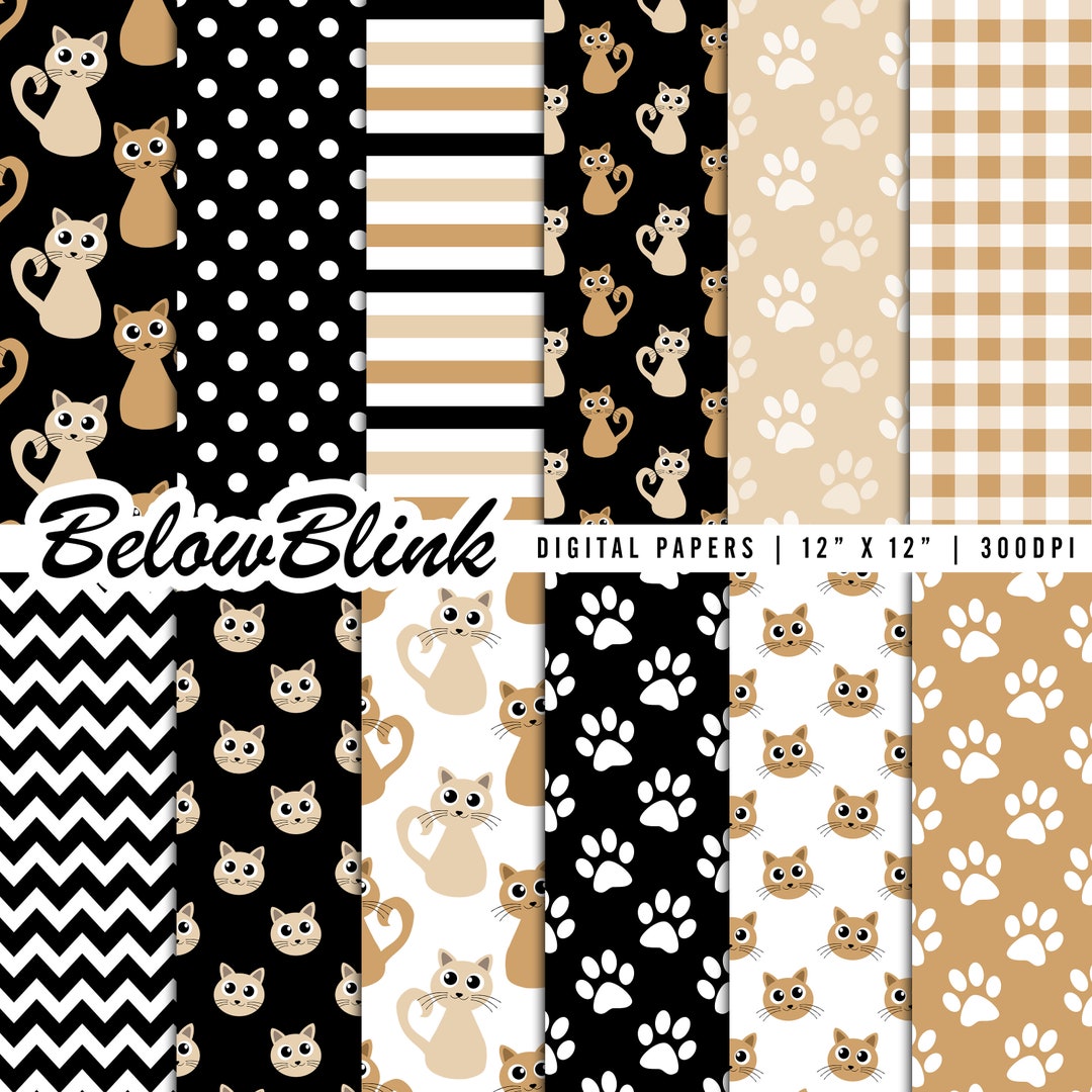 Cats Digital Paper, Seamless Backgrounds, Birthday Scrapbook Paper ...