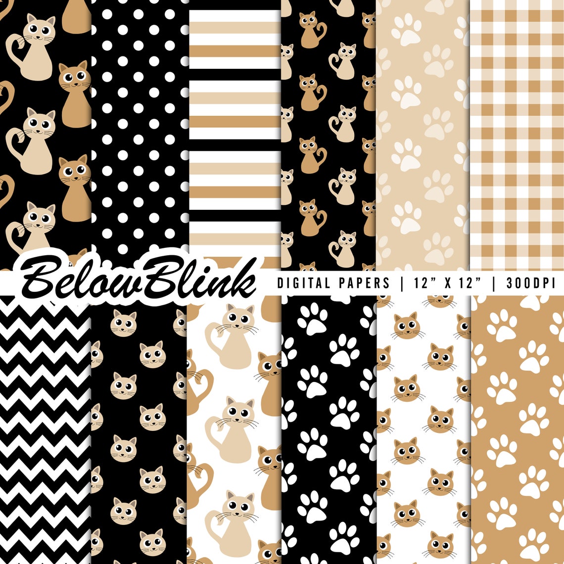 Cats Digital Paper Seamless Backgrounds Birthday Scrapbook - Etsy