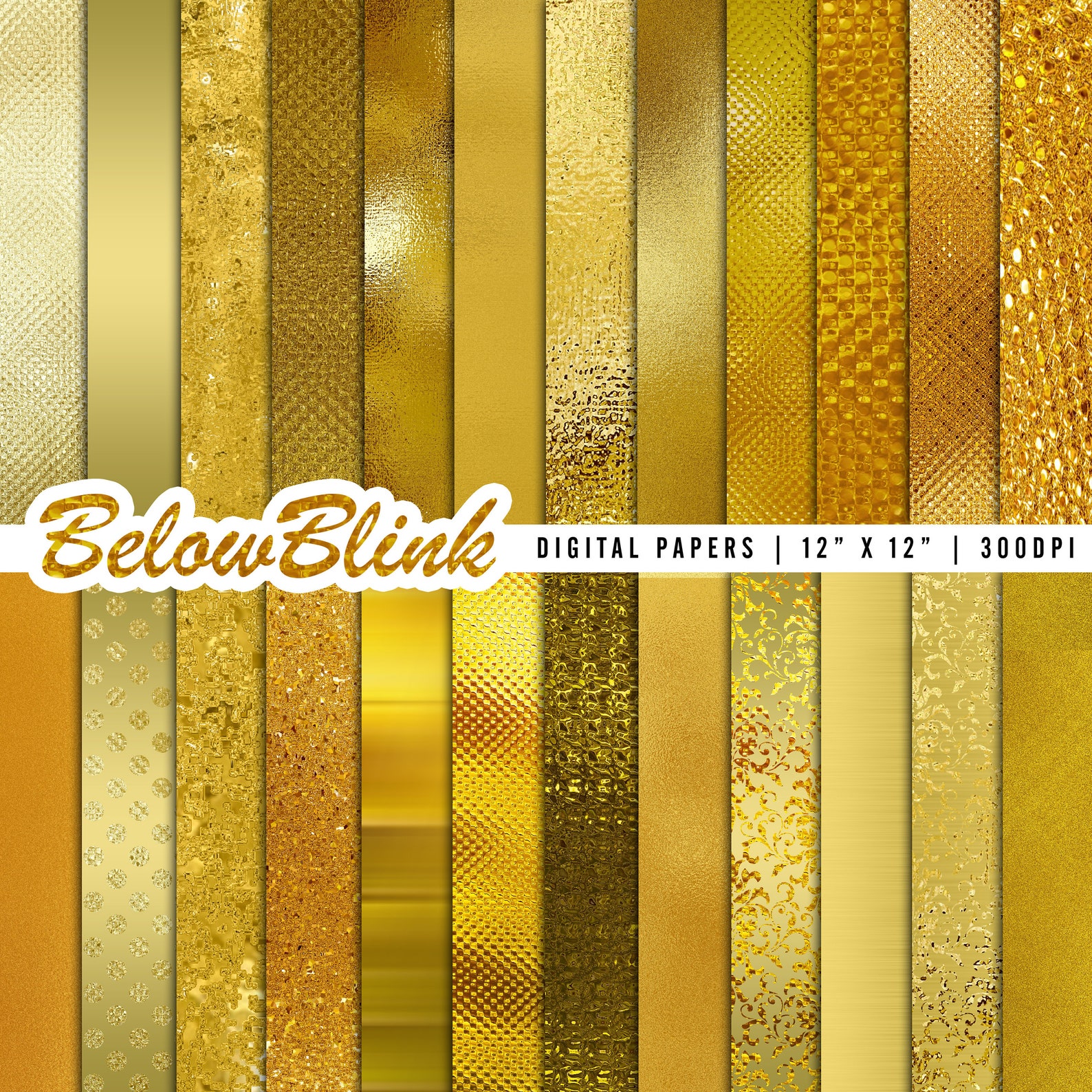 Gold Digital Paper Metallic Sparkle Foil Scrapbook Paper | Etsy