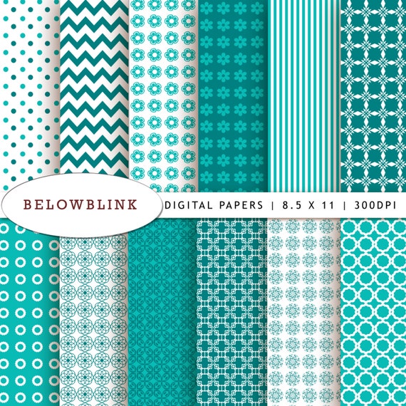 Blue and Teal Digital Paper Pack, Scrapbook Papers, 12 jpg files 8.5 x ...