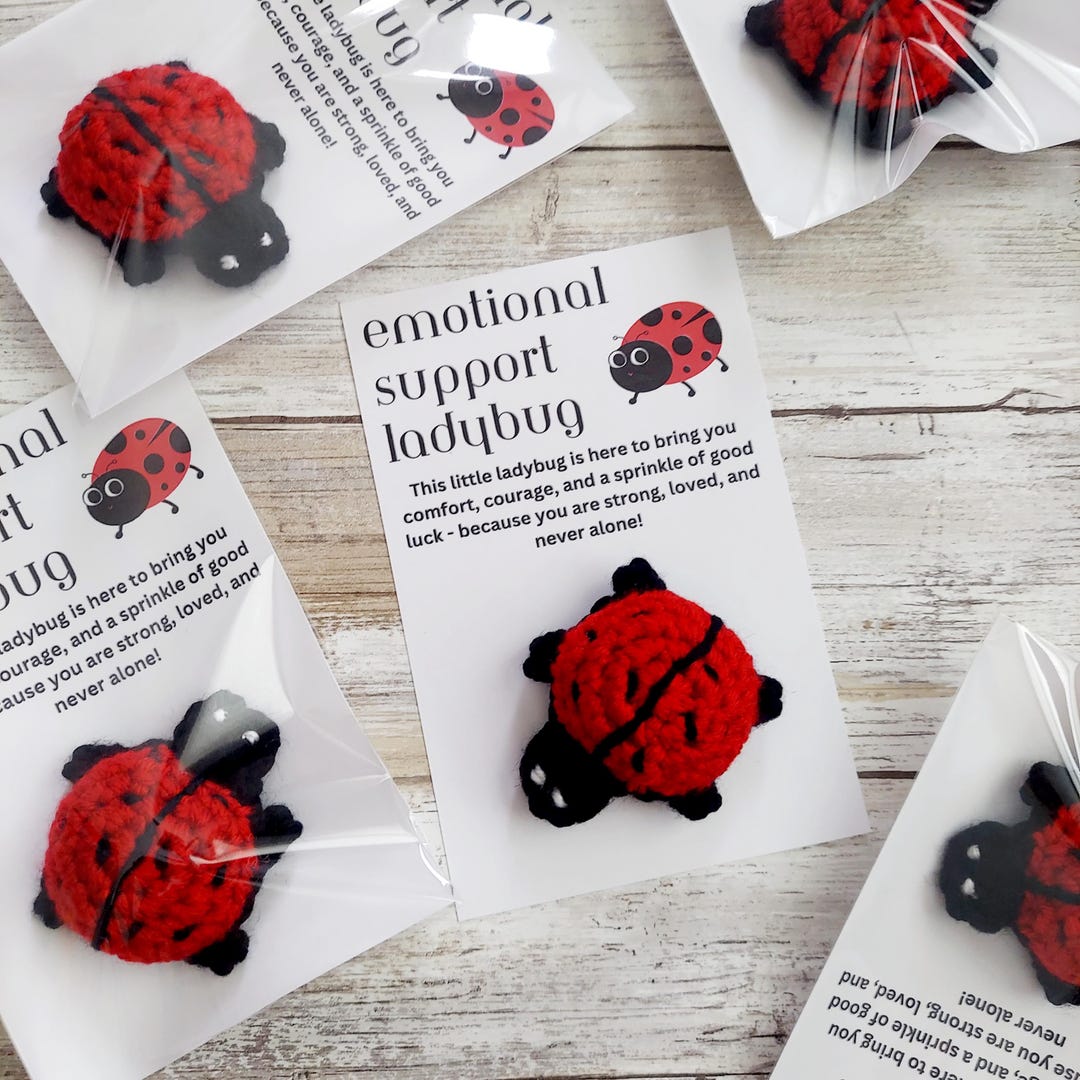 Emotional Support Ladybug Pocket Hug – Crochet Amigurumi Plushie, Lucky Gift, Anxiety Comfort ...
