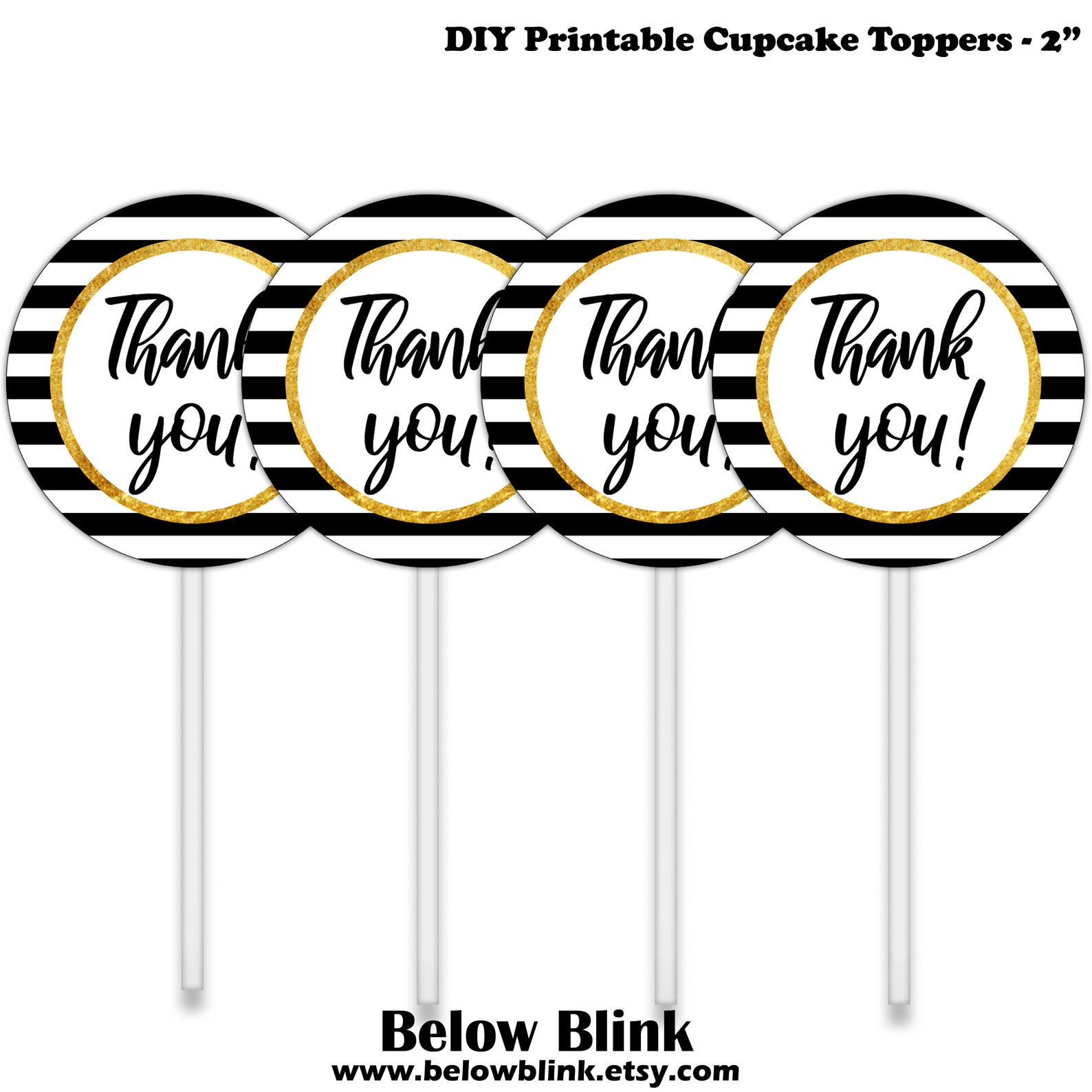 Thank You Cupcake Toppers Printable Tags Party Circles 2 inch | Etsy