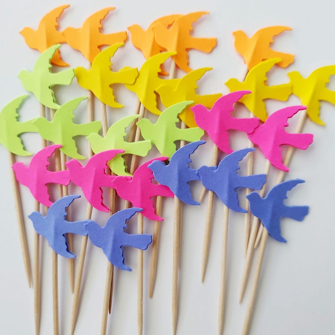 24 Pcs. Bright Dove Cupcake Toppers, Colorful Bird Picks for Birthday ...