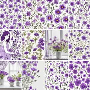 Purple Wildflowers Junk Journal Printable, Floral Digital Paper Pack ...