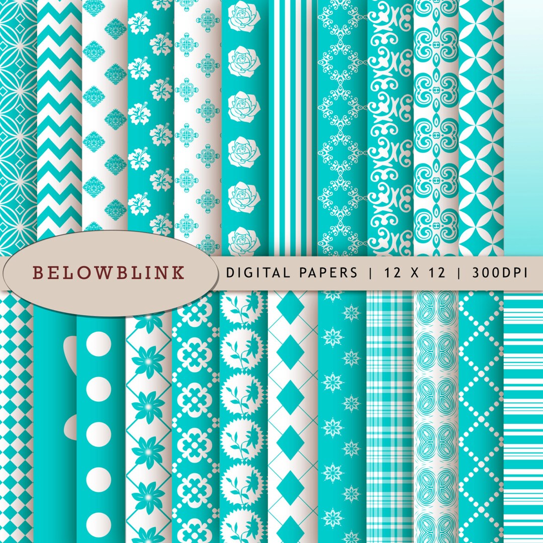 Robin's Egg Blue Digital Paper Pack, Scrapbook Papers, 24 Jpg Files 12 ...
