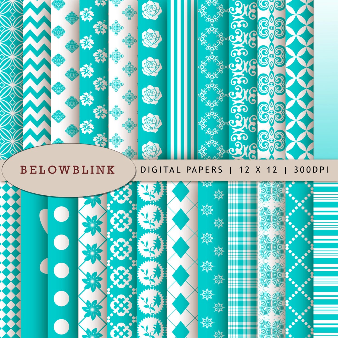 Robin's Egg Blue Digital Paper Pack, Scrapbook Papers, 24 Jpg Files 12 ...