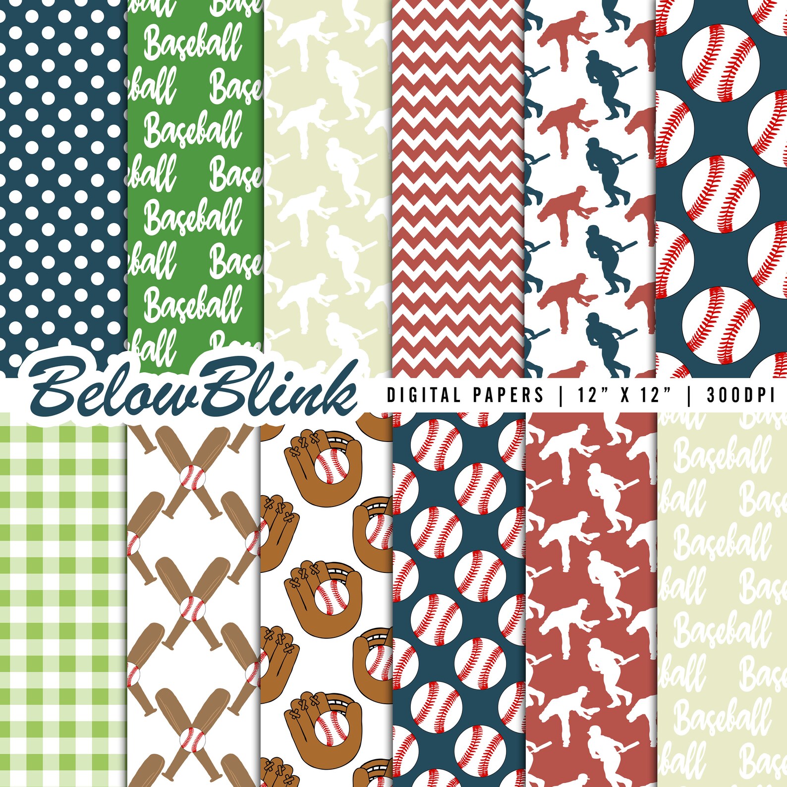 Baseball Digital Paper, Seamless Backgrounds, Scrapbook Paper ...