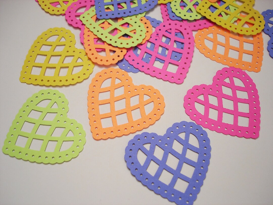 25 Scalloped Heart Confetti, Bright Color Hearts, Lace Heart Table ...