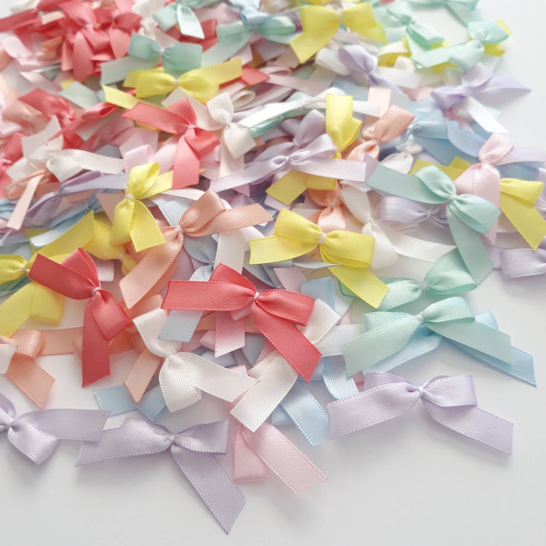 Pastel Mini Bow Embellishments, 12CT Ribbon Bow Applique, Scrapbooking ...