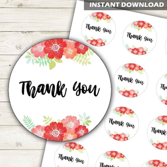 Floral Thank you Stickers, Printable Thank You Labels, Thank you ...