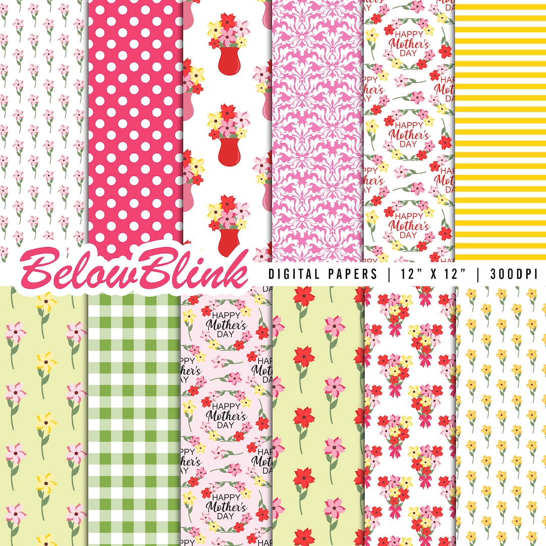 Mother's Day Digital Paper, Seamless Backgrounds, Scrapbook Paper ...