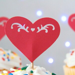 Red Heart Cupcake Toppers 12CT, Valentine's Day Decorations, Wedding ...