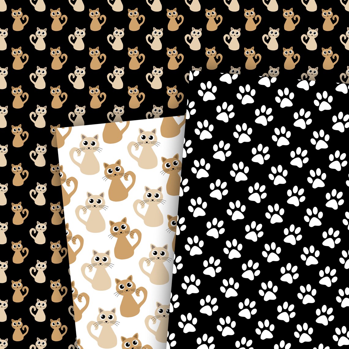 Cats Digital Paper Seamless Backgrounds Birthday Scrapbook - Etsy