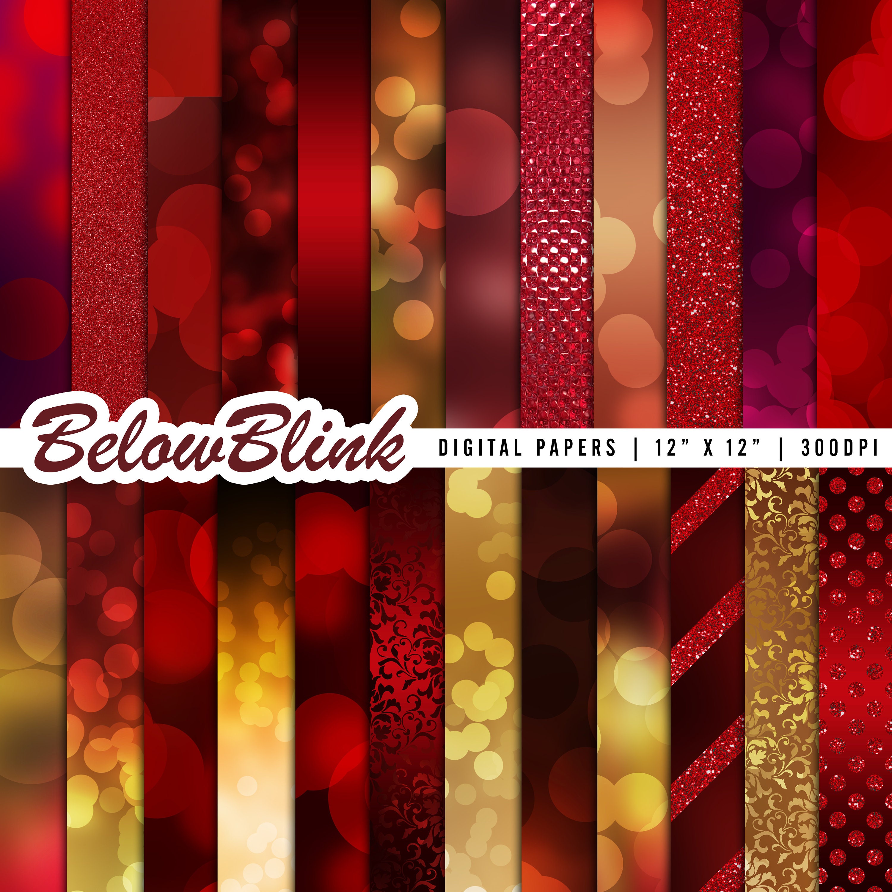 Red Bokeh Digital Paper, Red Glitter Scrapbook Paper, Lights, Lens ...