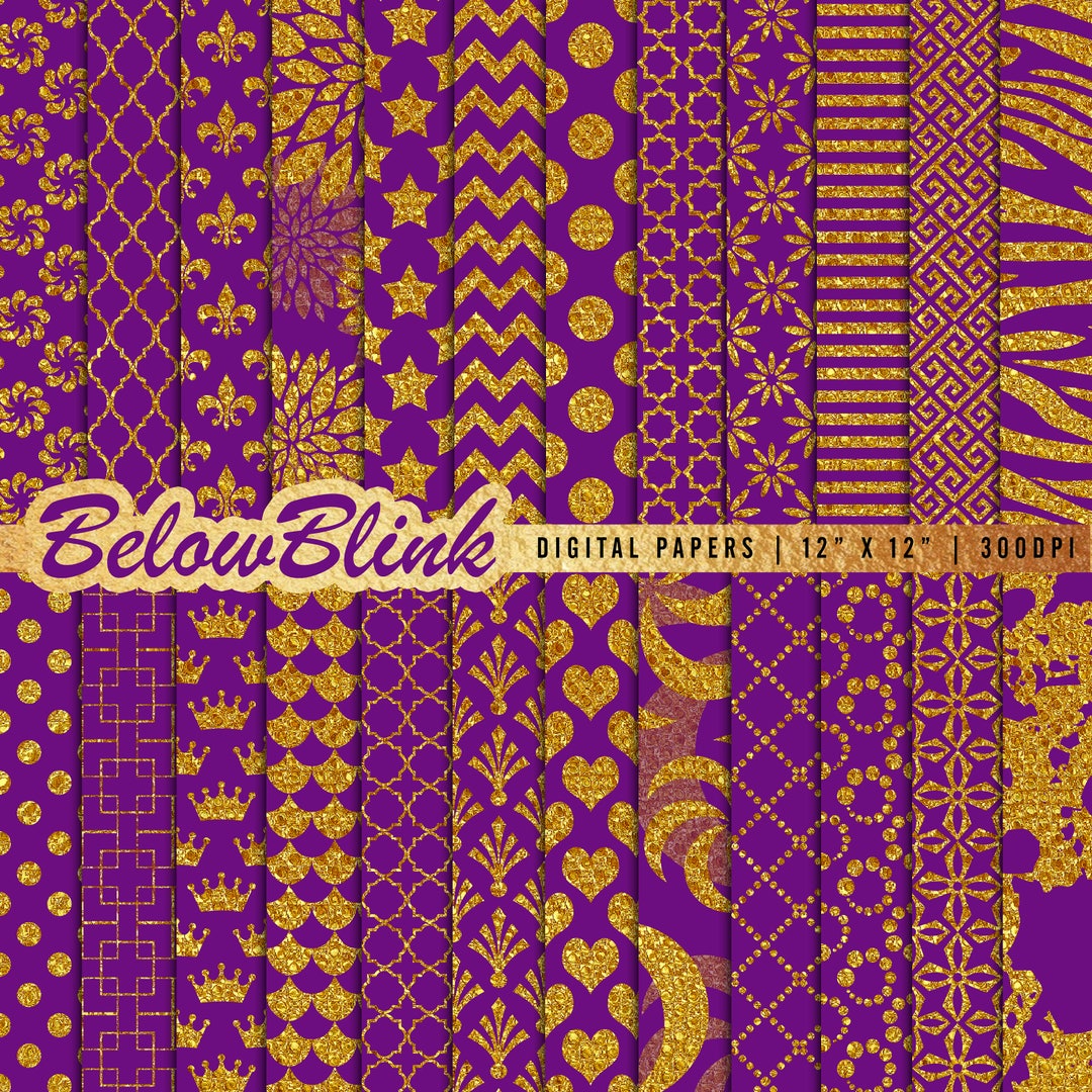 Purple and Gold Digital Paper, Background, Princess Scrapbooking, Gold ...