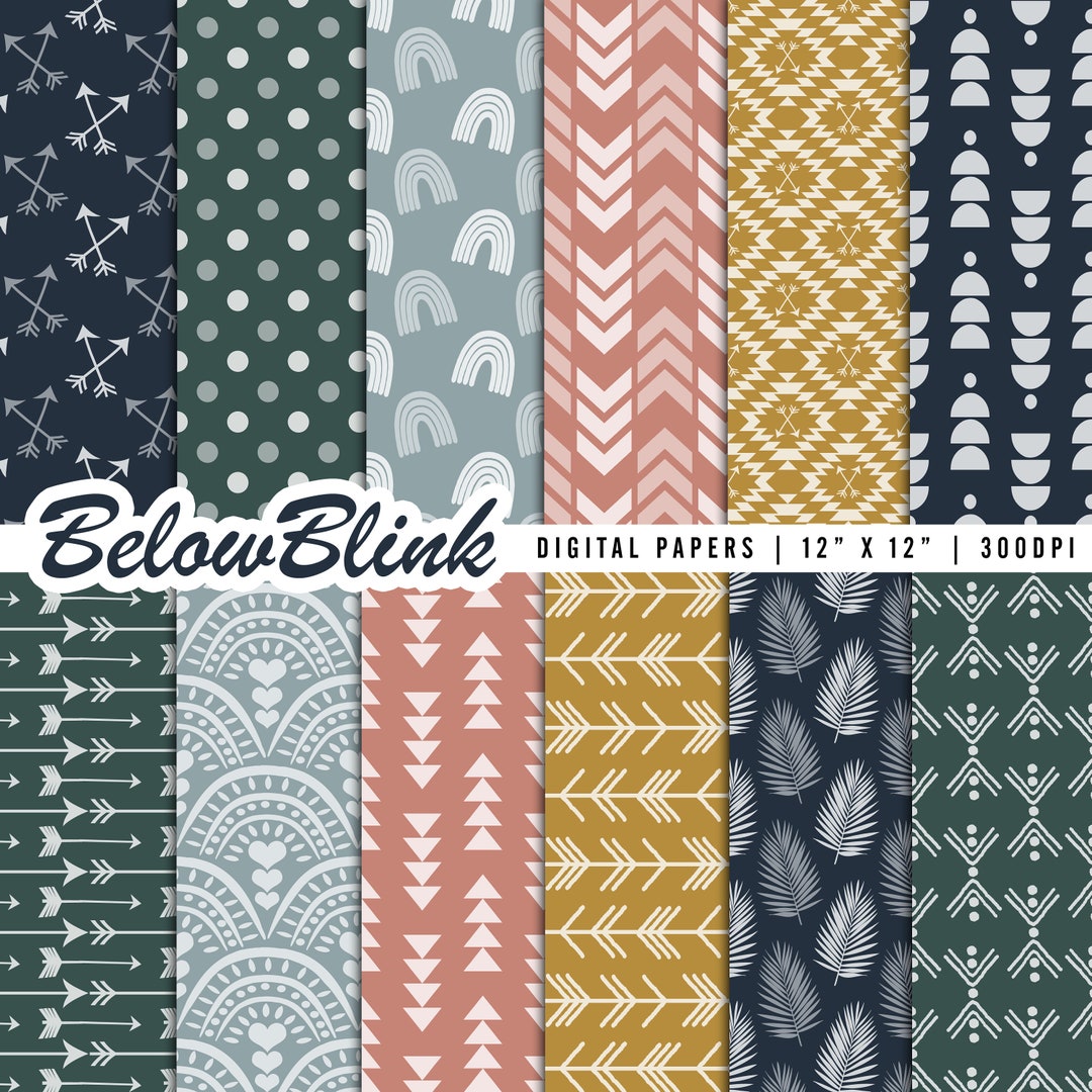 Boho Digital Paper, Seamless Backgrounds, Bohemian Scrapbook Paper ...