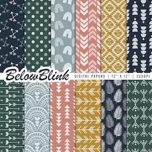 Boho Digital Paper, Seamless Backgrounds, Bohemian Scrapbook Paper ...