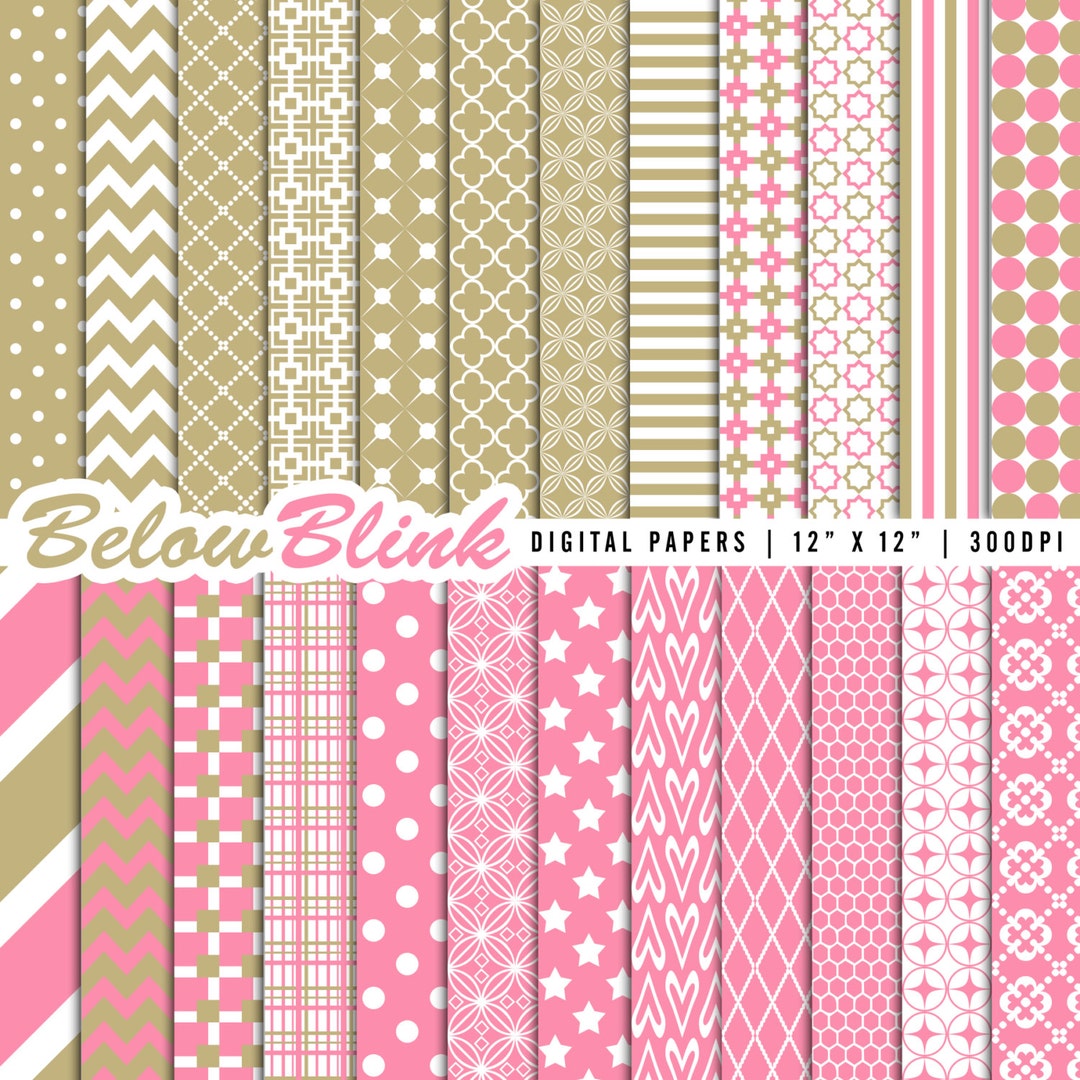 Ecru and Pink Digital Paper Pack Scrapbook Papers 24 Jpg Files 12 X 12 ...