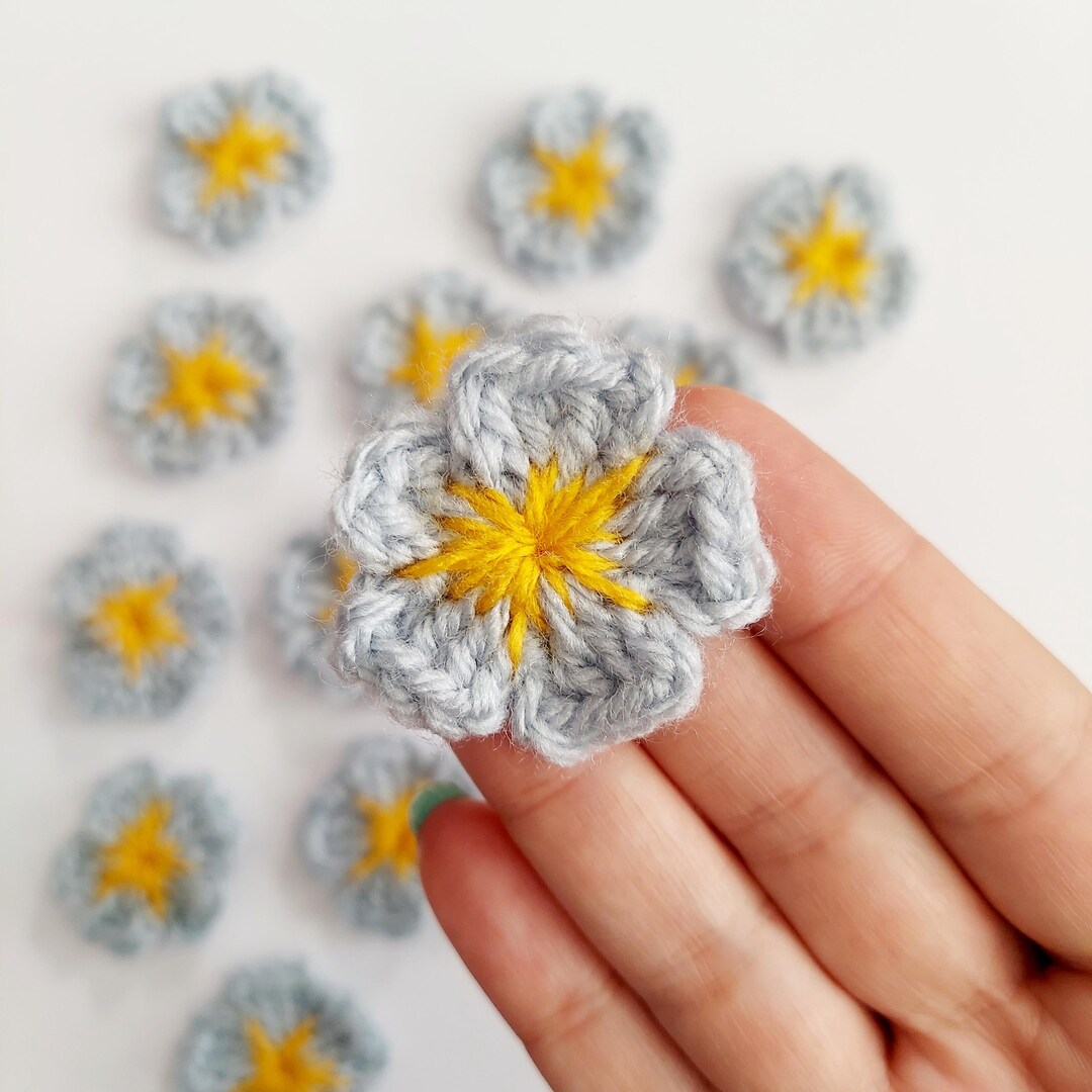 12 Pcs Crochet Slate Blue Flowers Appliques, Crochet Appliques for ...