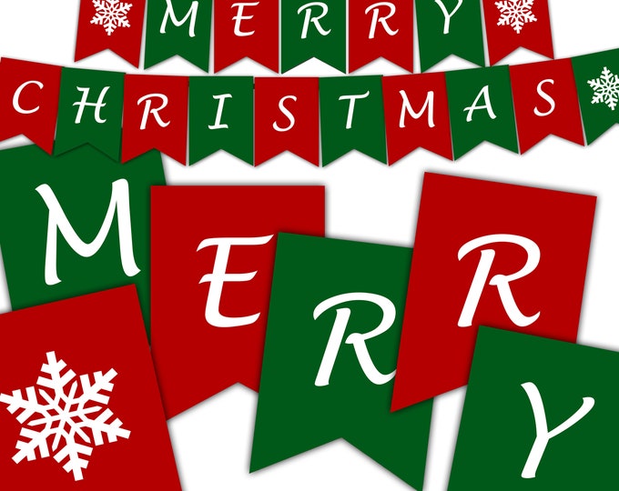 Merry Christmas Banner Printable Christmas Banner Snowflake | Etsy