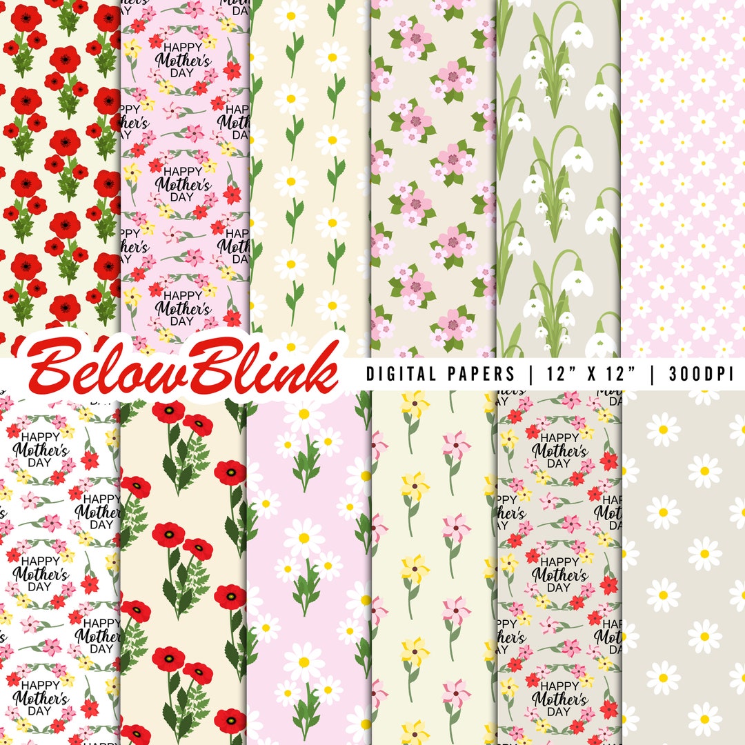 Mother's Day Digital Paper, Seamless Backgrounds, Scrapbook Paper ...