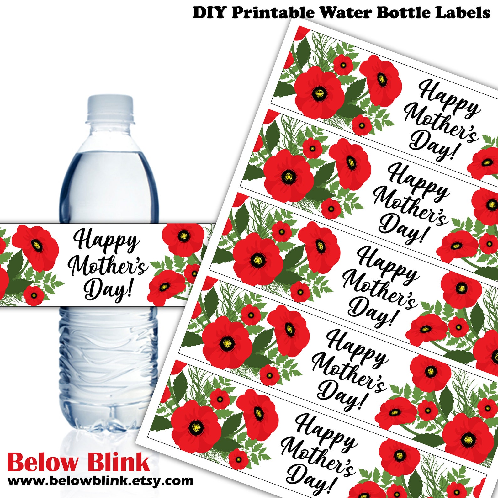 Happy Mother's Day Water Bottle Labels, Wrappers, Printable Labels ...