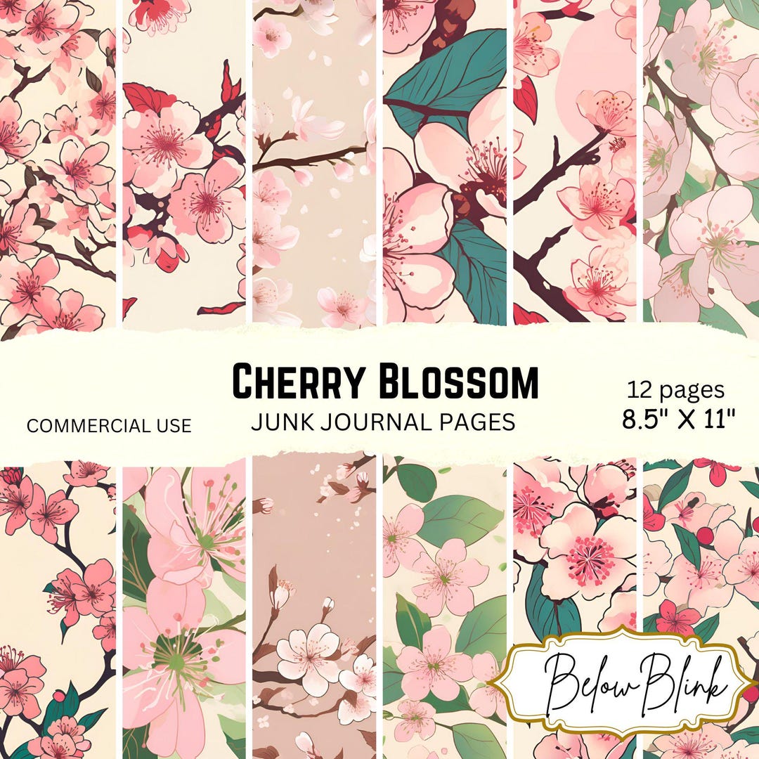 Cherry Blossom Junk Journal Pages, Cherry Blossom Digital Paper ...