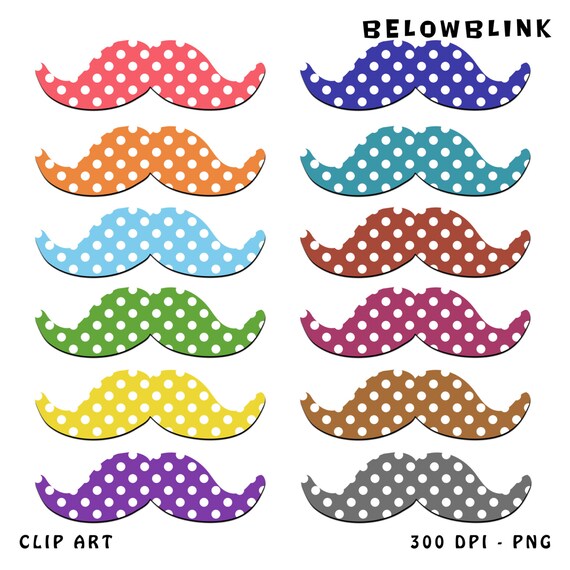 Polka Dots Mustache Digital Clip Art Commercial Use - Instant Download ...