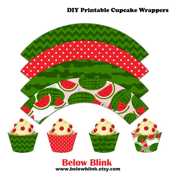 Watermelon Cupcake Wrappers, Birthday Printable Cupcake Wrappers ...