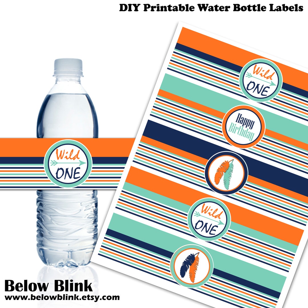 Wild One Water Bottle Labels Printable Tribal Theme Party Decor ...