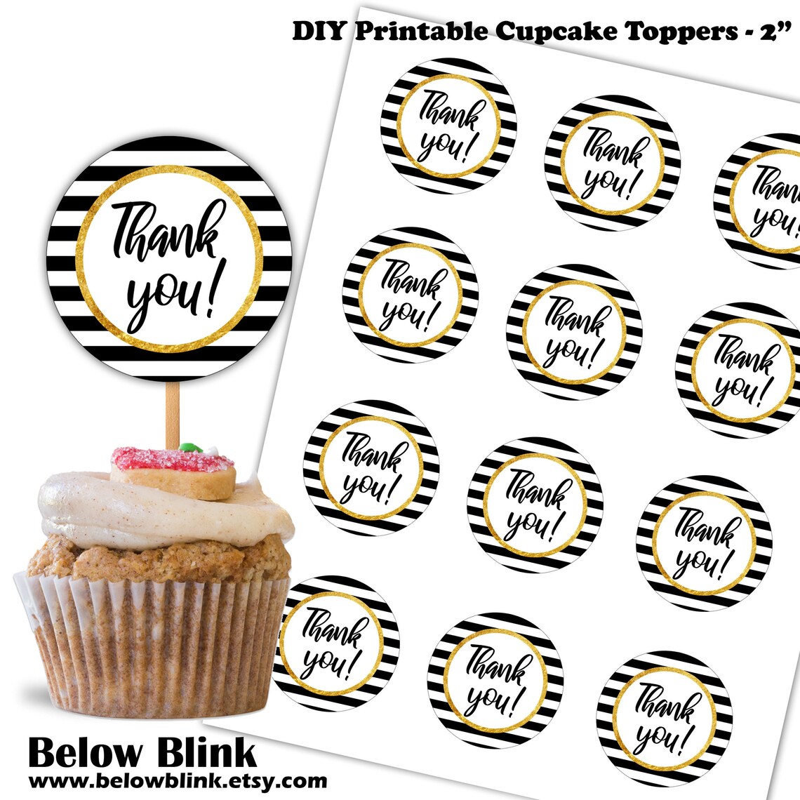 Thank You Cupcake Toppers Printable Tags Party Circles 2 Inch - Etsy