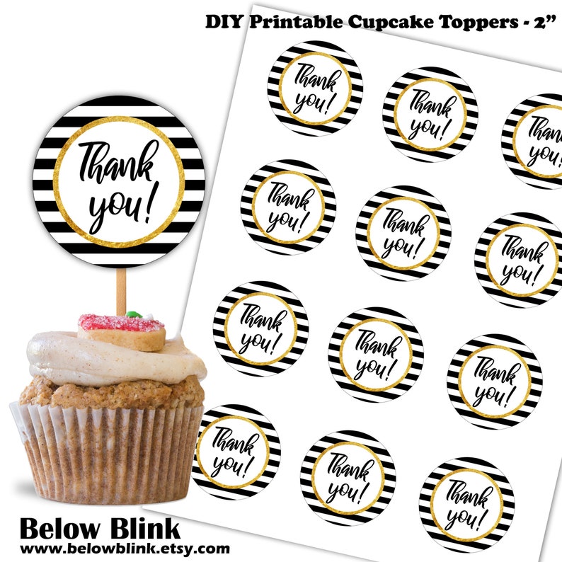 Thank You Cupcake Toppers Printable Tags Party Circles 2 inch | Etsy