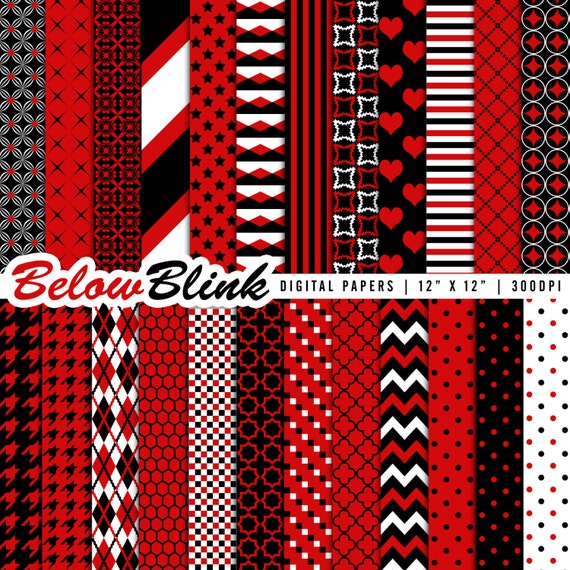 Red and Black Digital Paper Pack, Scrapbook Paper, Nail Wrap Patterns ...