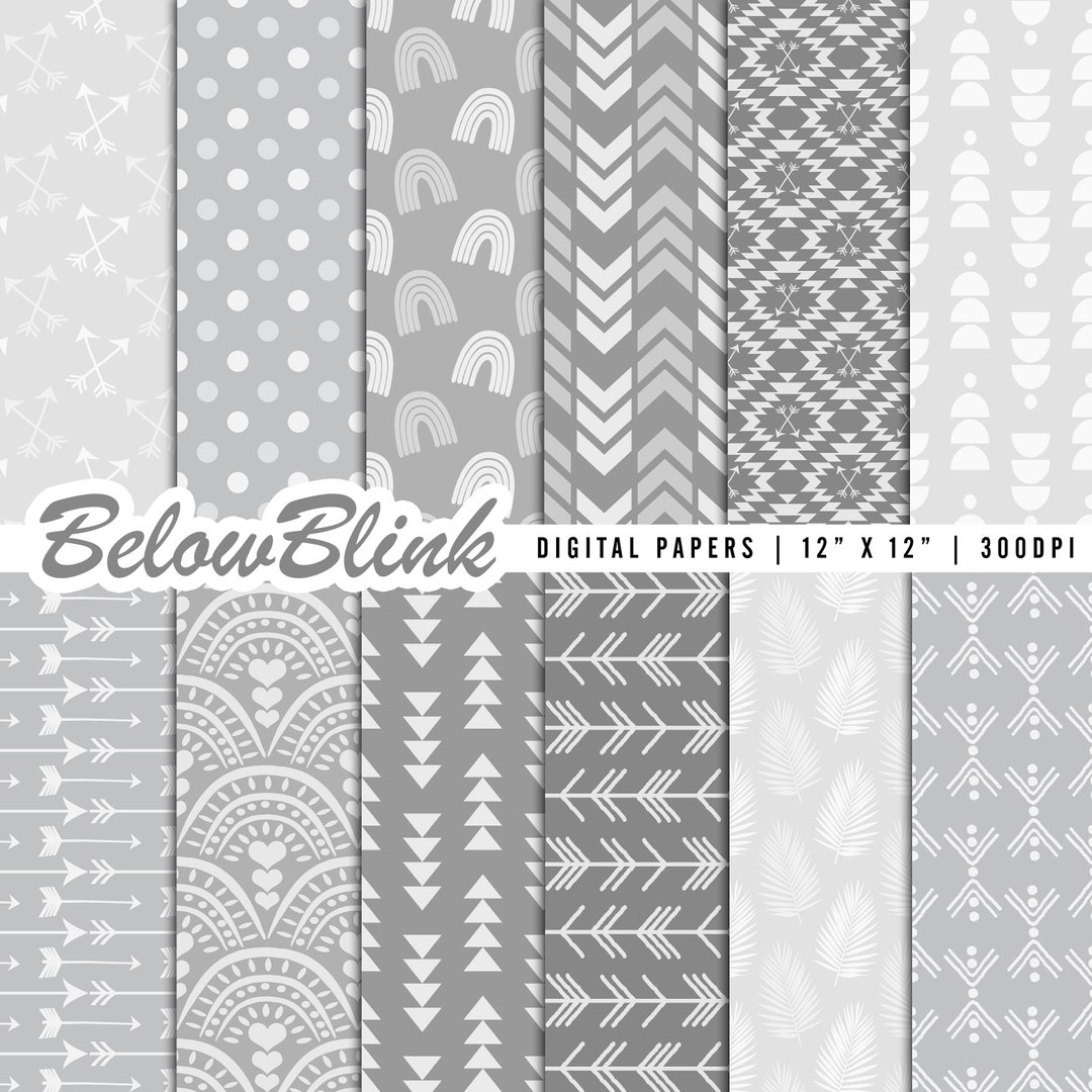 Gray Boho Digital Paper, Seamless Backgrounds, Bohemian Scrapbook Paper ...