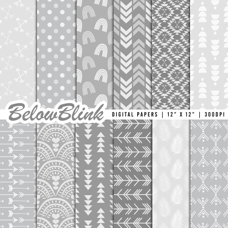 Gray Boho Digital Paper Seamless Backgrounds Bohemian - Etsy