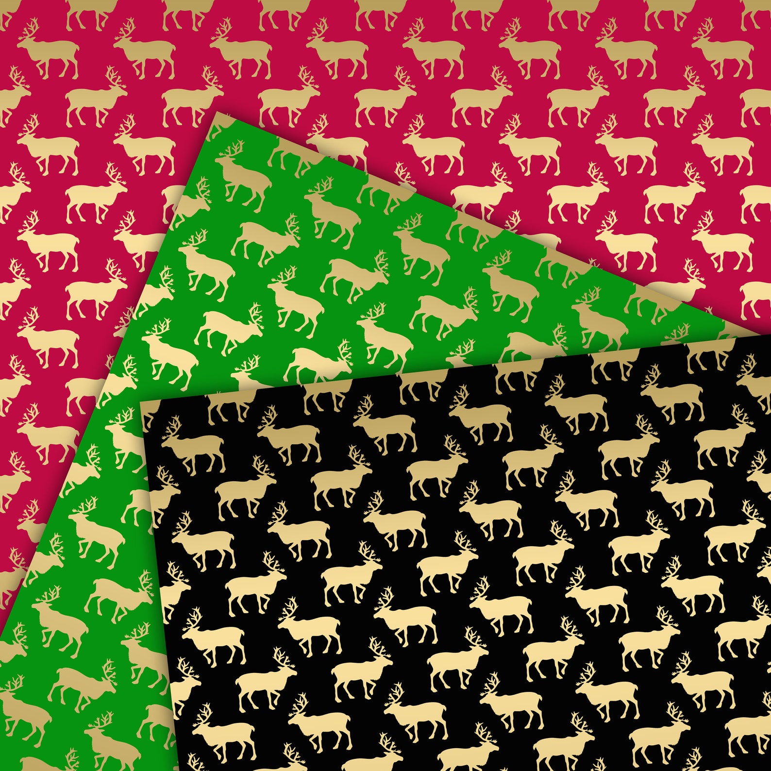 Christmas Digital Paper Moose Gold Metallic Background - Etsy