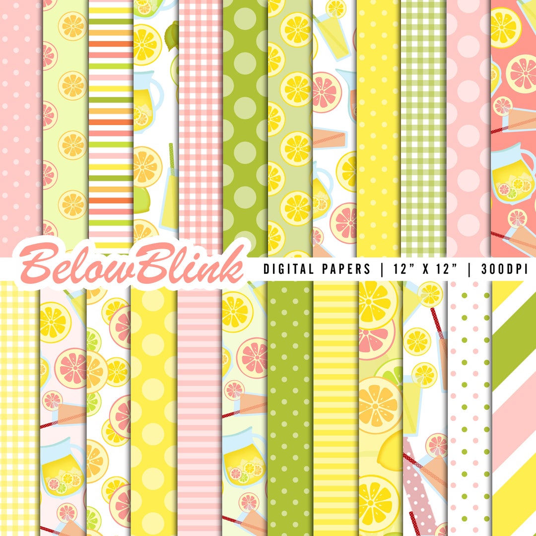 Pink Lemonade Digital Paper, Lemon Scrapbook Papers, Lemonade Theme ...