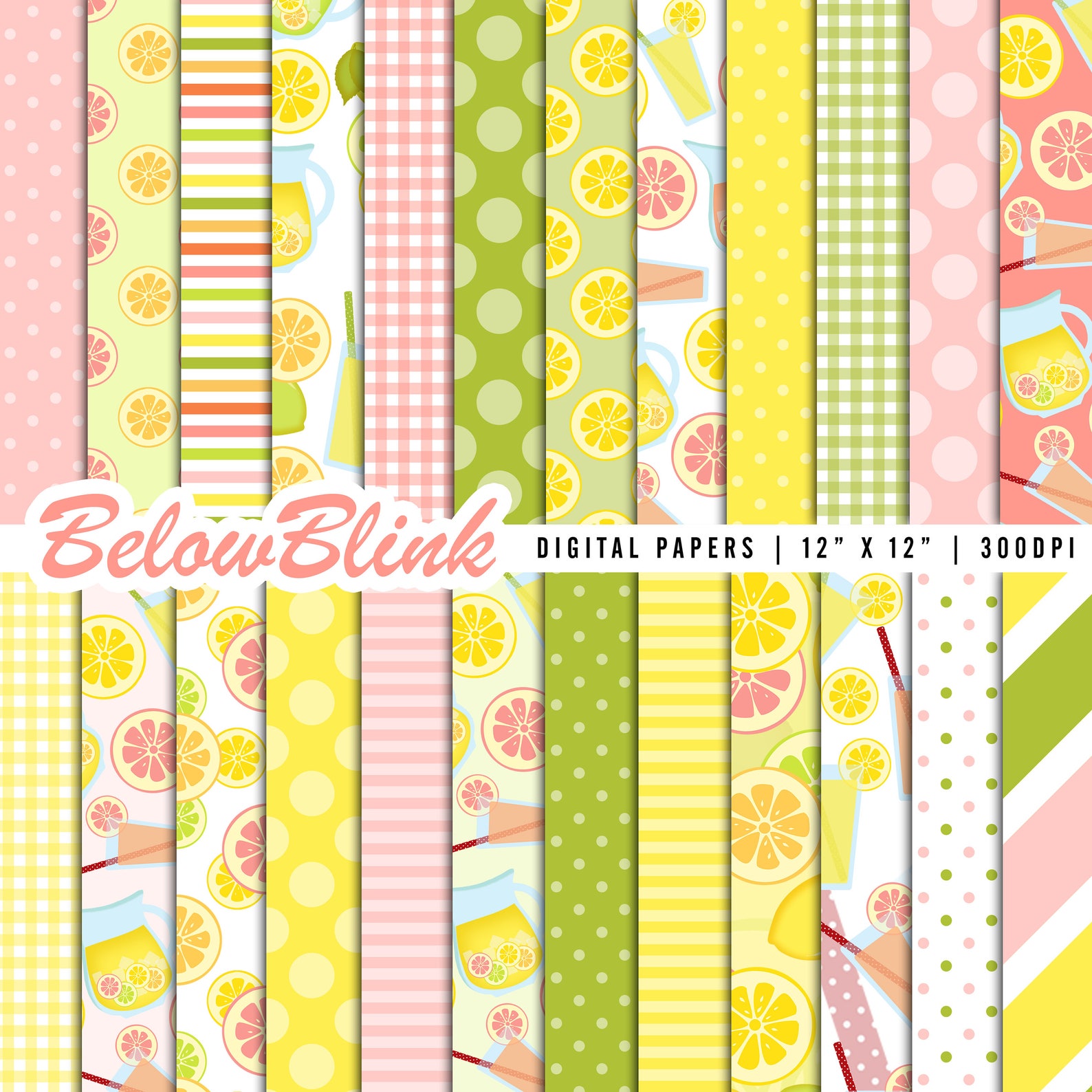 Pink Lemonade Digital Paper Lemon Scrapbook Papers Lemonade - Etsy