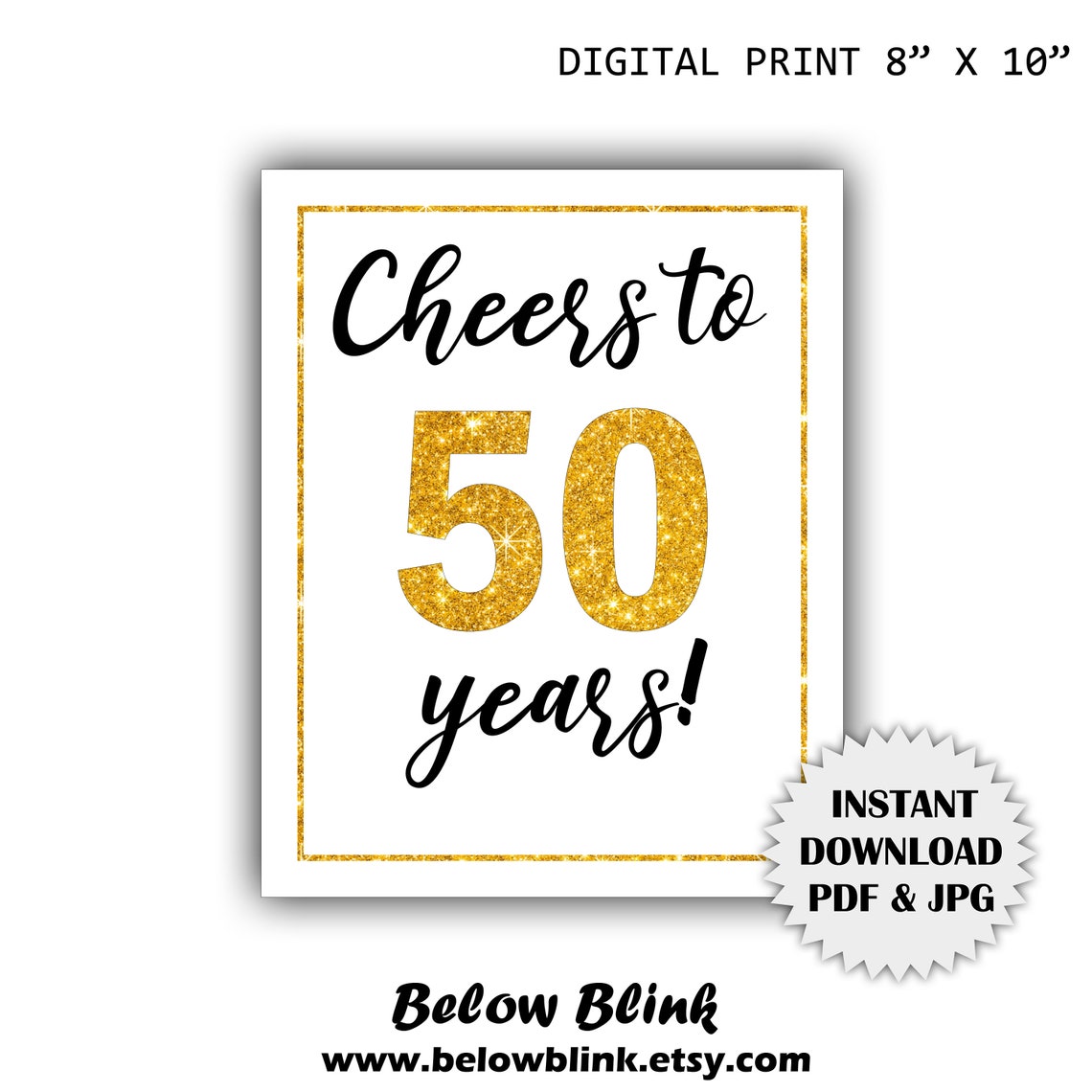 Cheers to 50 Years Birthday Sign White and Gold 50th | Etsy