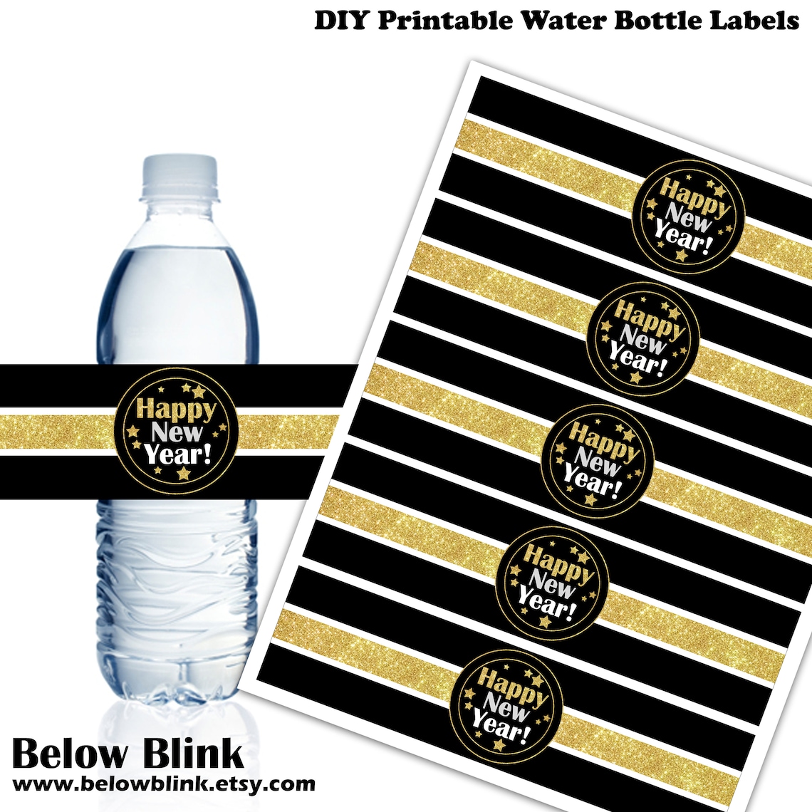 Happy New Year Water Bottle Labels Printable Water Bottle | Etsy
