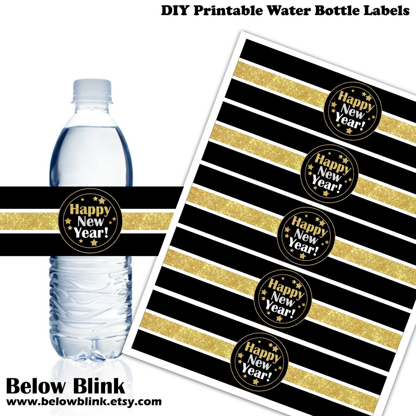 Happy New Year Water Bottle Labels Printable Water Bottle | Etsy