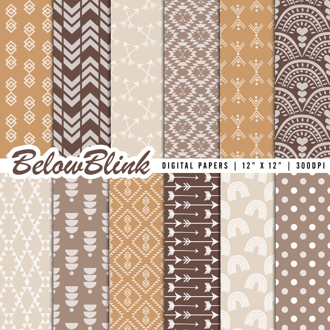Boho Digital Paper, Seamless Backgrounds, Bohemian Scrapbook Paper ...