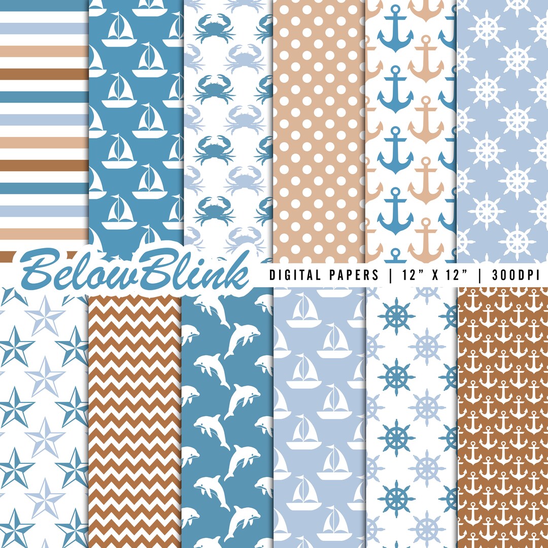 Nautical Digital Paper, Seamless Backgrounds, Scrapbook Paper ...