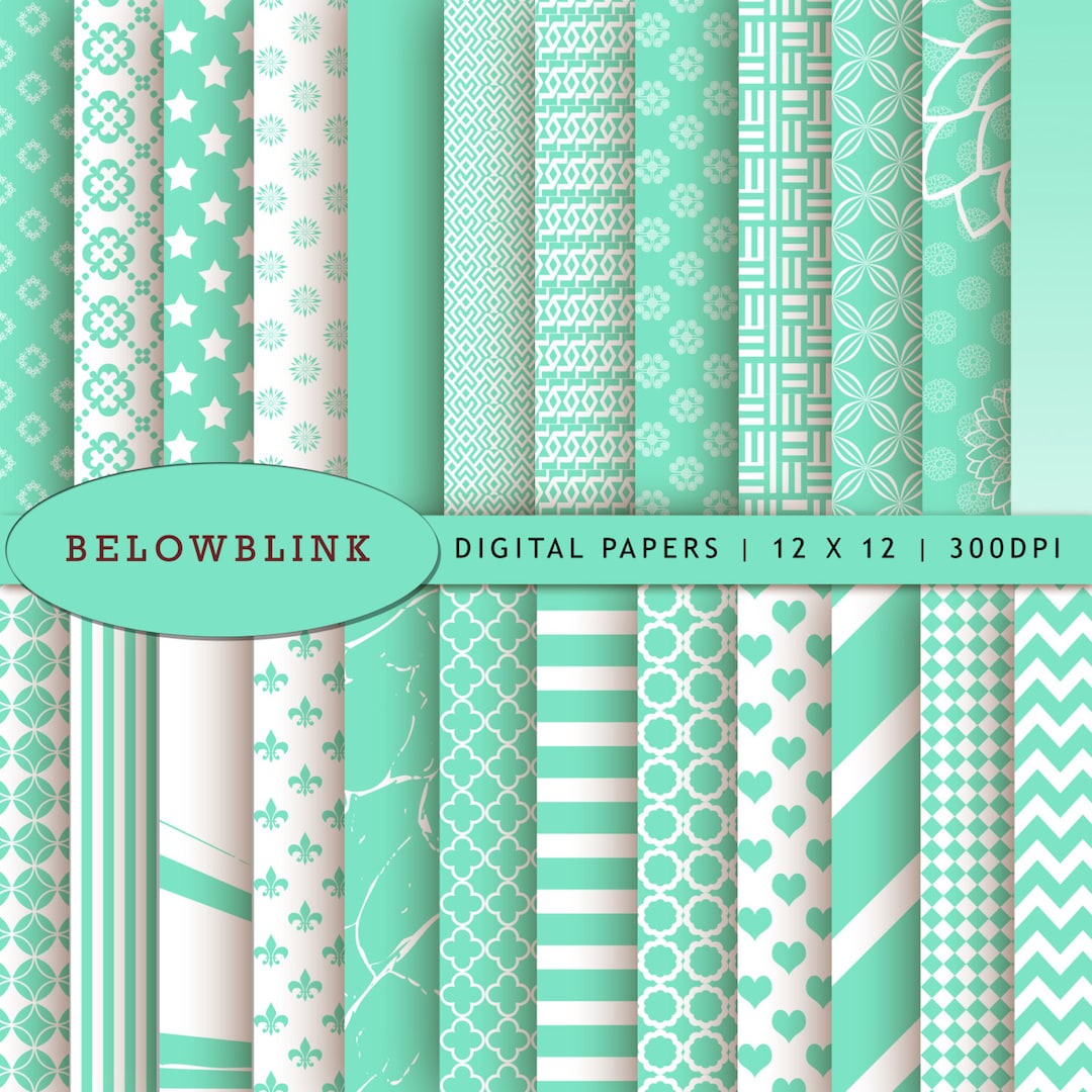 Cool Mint Digital Paper Pack, Scrapbook Papers, 24 Jpg Files 12 X 12 ...