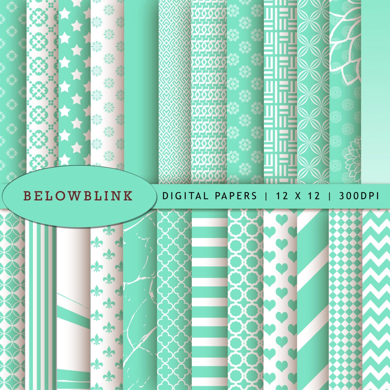 Cool Mint Digital Paper Pack Scrapbook Papers 24 Jpg Files | Etsy