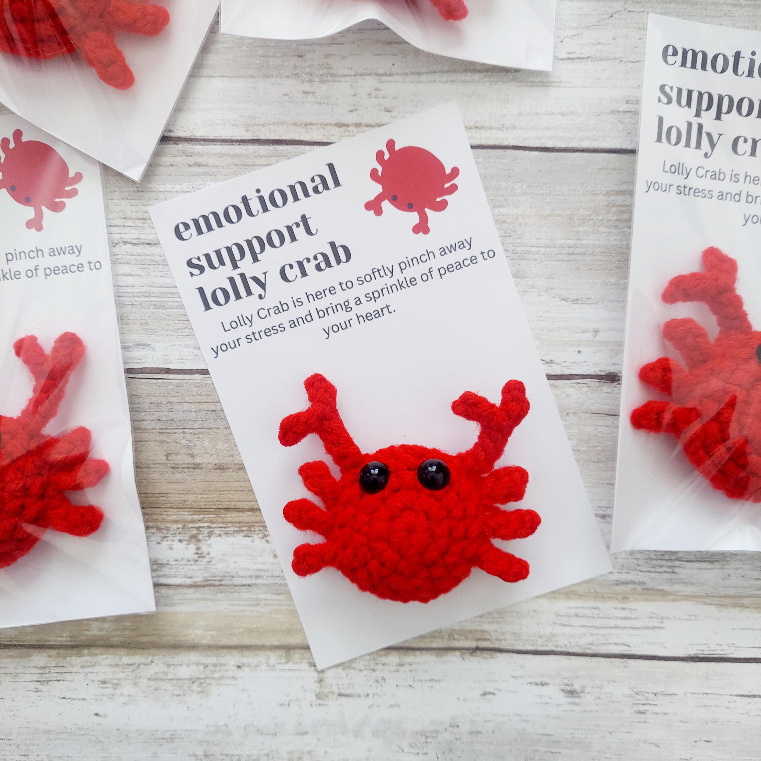 Emotional Support Lolly Crab Pocket Hug, Crochet Amigurumi Plush Toy ...