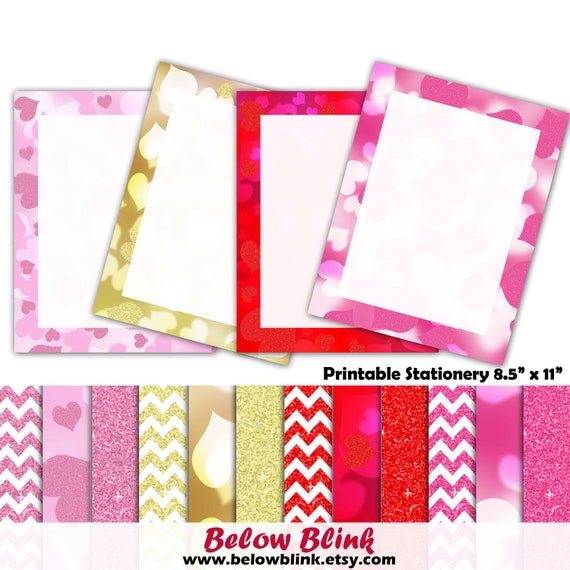 Valentine's Day Stationery Writing Paper printable letterhead 8.5" x 11 ...
