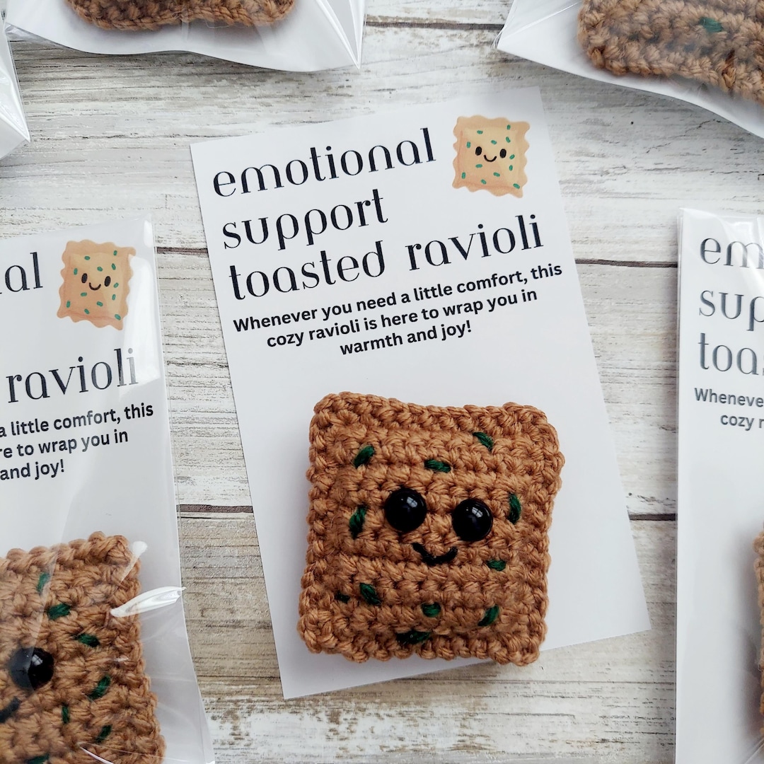 Emotional Support Toasted Ravioli Pocket Hug, Crochet Amigurumi Comfort ...